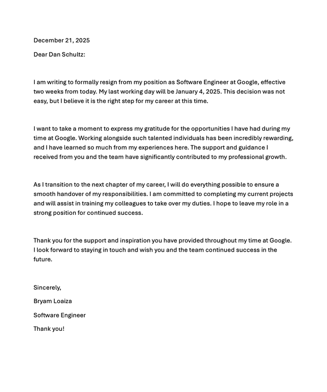 Resignation Letter Generator