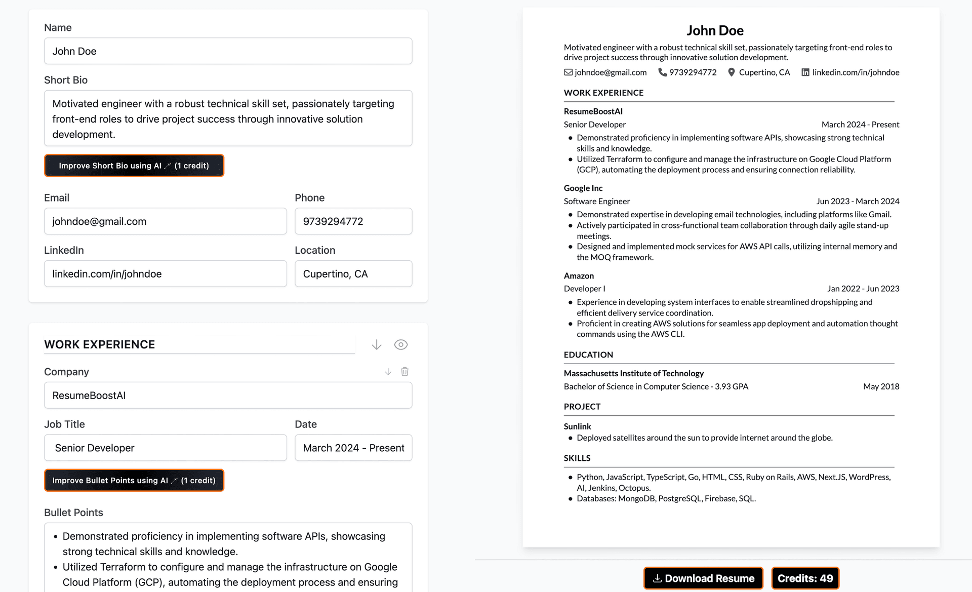 ResumeBoostAI: Free AI Resume Builder