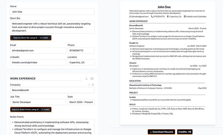 ResumeBoostAI: Free AI Resume Builder